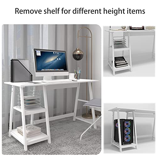 Natwind 47" White Desk Home Office Computer Working Kid Student Study Table with 2-Tier Storage Bookshelves Modern Simple Study Laptop Writing Elegant Style Desk Workstation for Office Home (White)