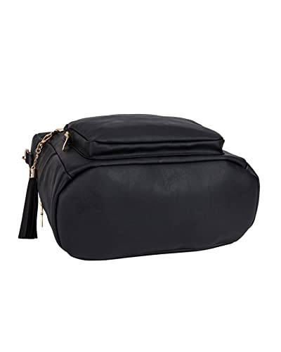 Women’s Fashion Backpack Purse With Faux Leather Purse Multipurpose Design Travel Handbag Shoulder Bag With Tassel Décor (Black)