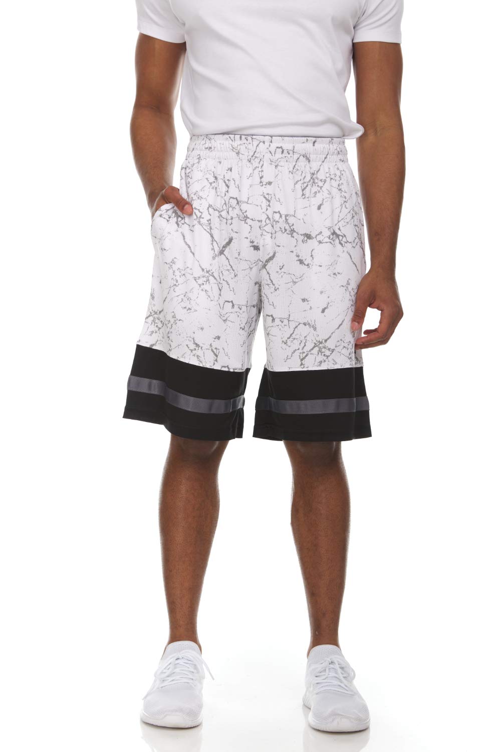 Spalding Mens Max Performance Basketball Short with 10" Inseam, White/Black, S