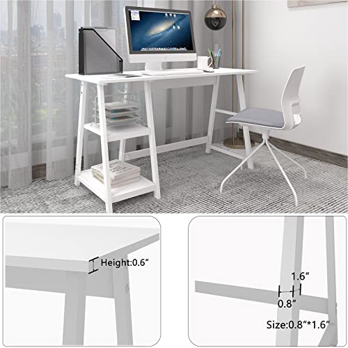 Natwind 47" White Desk Home Office Computer Working Kid Student Study Table with 2-Tier Storage Bookshelves Modern Simple Study Laptop Writing Elegant Style Desk Workstation for Office Home (White)