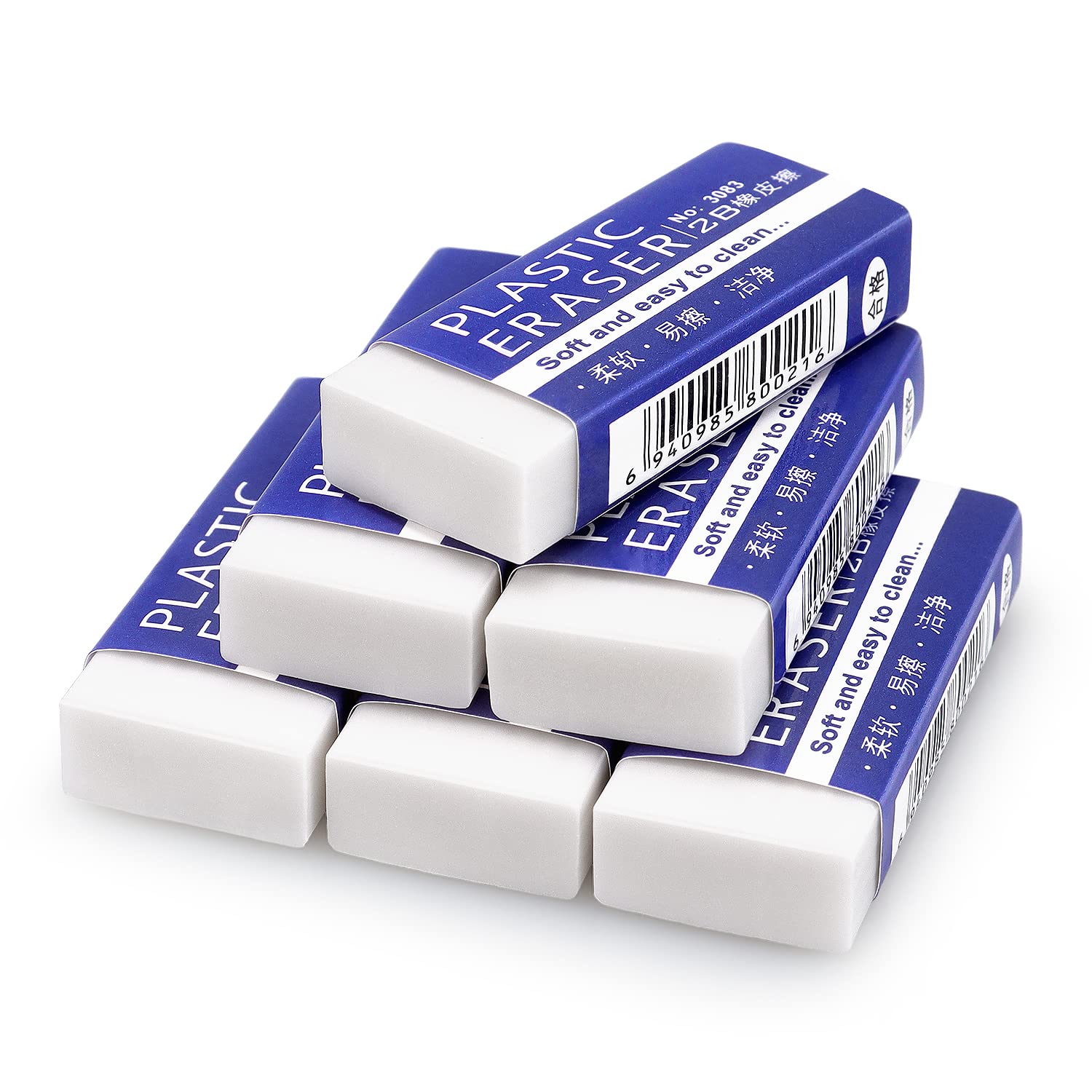 Tamaki 6 Pack Pencil Erasers, Large White Erasers for School Office, Art Erasers for Drawing