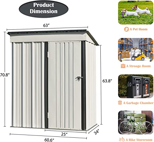 Catrimown 5x3 FT Outdoor Storage Shed, Galvanized Steel Tool Shed House for Patio Garden Backyard Lawn, Utility Tool House with Door, White