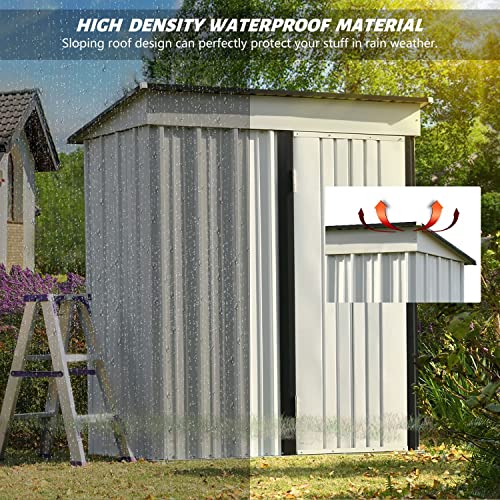 Catrimown 5x3 FT Outdoor Storage Shed, Galvanized Steel Tool Shed House for Patio Garden Backyard Lawn, Utility Tool House with Door, White