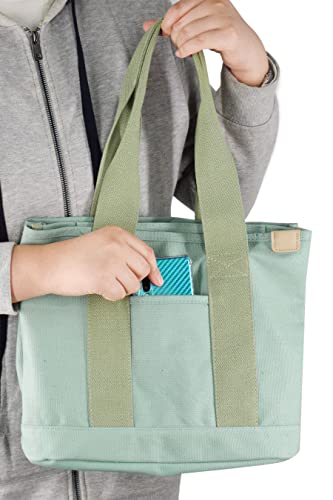 Green Canvas Tote Bag Casual Multi pockets Handbags Large Capacity Shopping Shoulder Bag with Pocket Bags Work Purses Travel Satchel