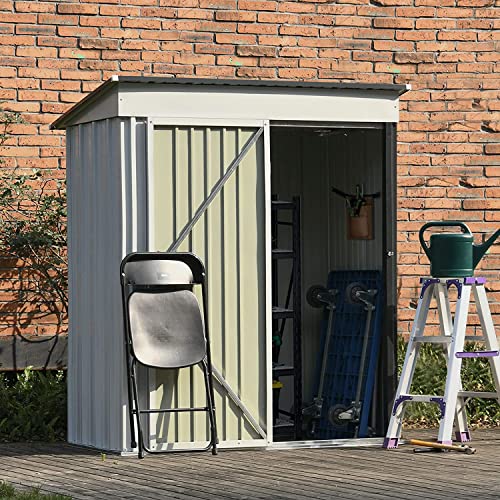 Catrimown 5x3 FT Outdoor Storage Shed, Galvanized Steel Tool Shed House for Patio Garden Backyard Lawn, Utility Tool House with Door, White