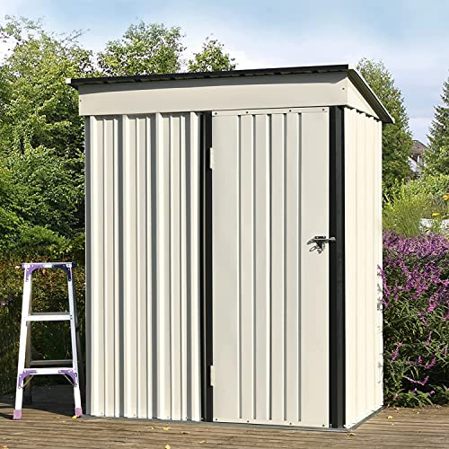 Catrimown 5x3 FT Outdoor Storage Shed, Galvanized Steel Tool Shed House for Patio Garden Backyard Lawn, Utility Tool House with Door, White