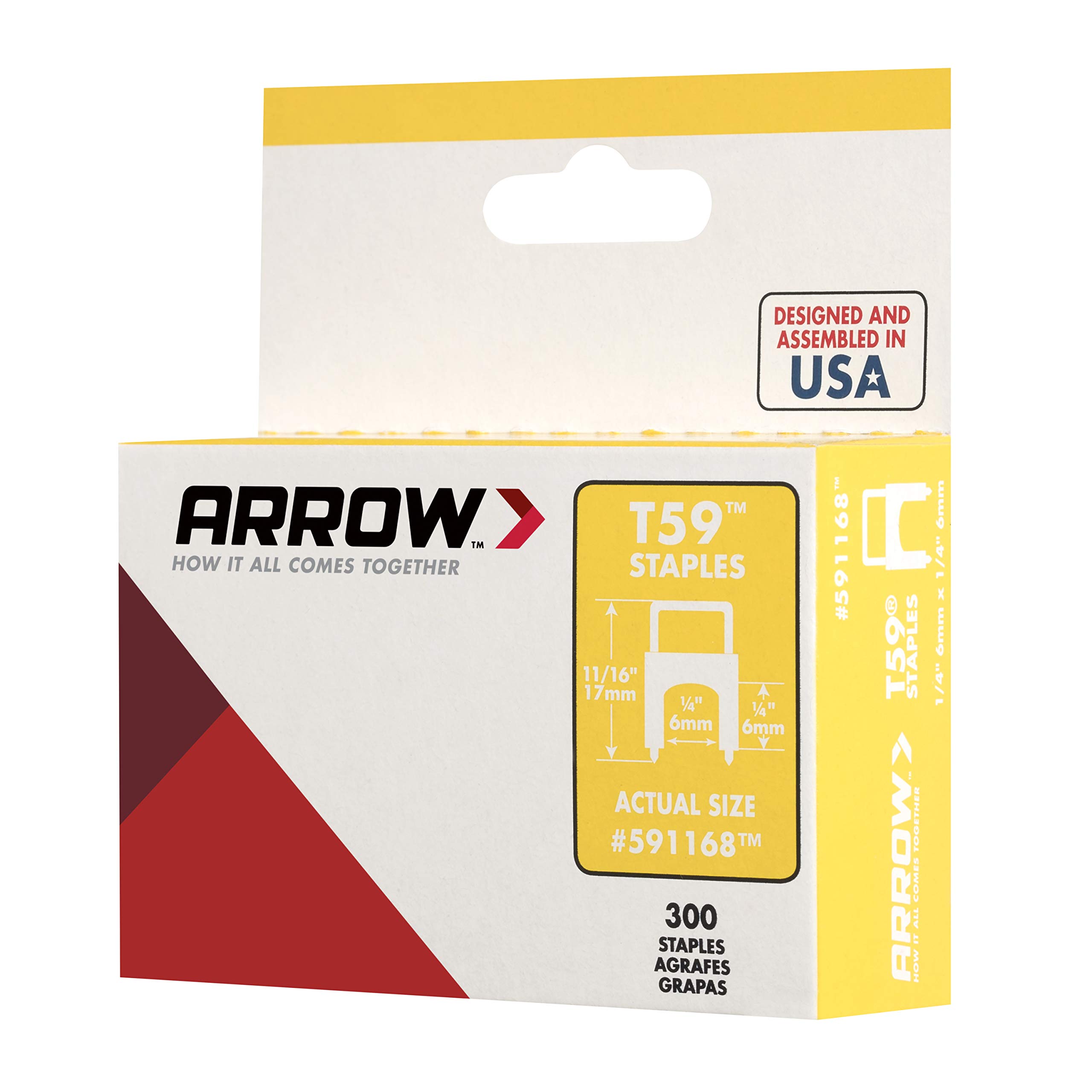 Arrow 591168 Genuine T59 Steel 1/4-Inch by 5/16-Inch Insulated Staples for Cable and Wiring, Clear, 300 Count