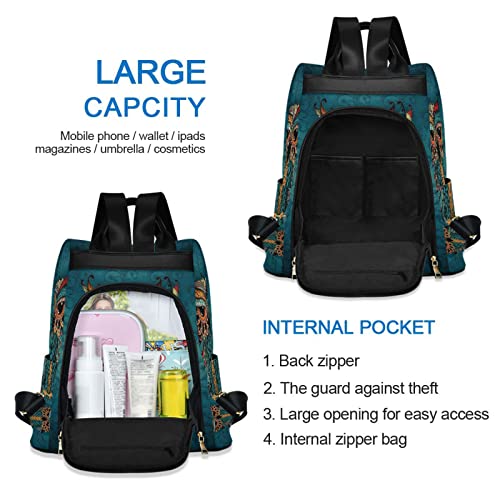 Owl Boho Aztec Backpack Purse for Women Anti-theft Back Pack Fashion Handbag with Adjustable Straps School Travel Bag Shoulder Bag
