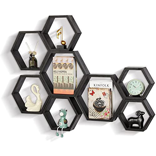 Overstock Wall Mounted Hexagon Floating Shelves Black - 8 PCS