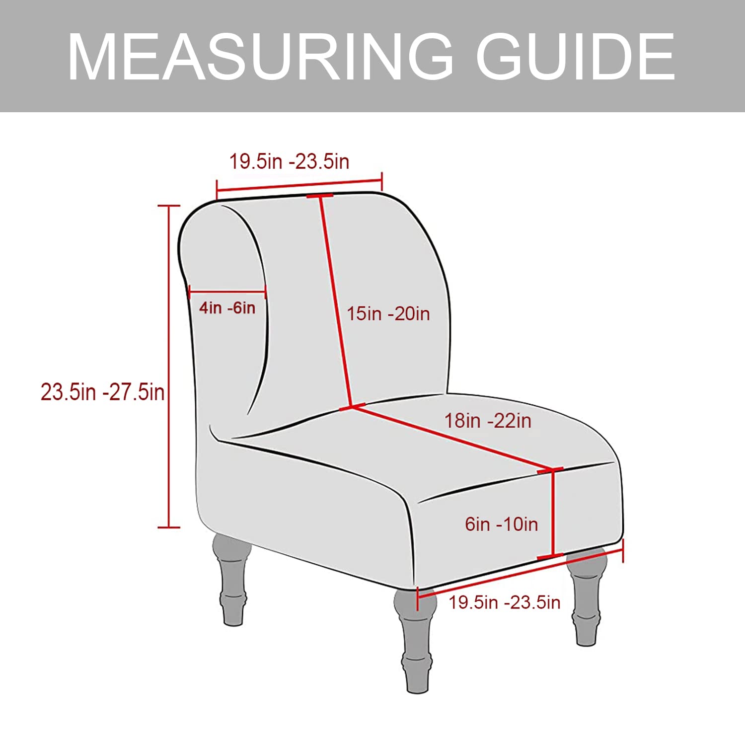 UCCONO Armless Accent Chair Slipcovers, Thick Velvet Slipper Accent Chair Covers Hotel Oversized Big Chairs, Removable Furniture Protector with Elastic Bottom, Machine Washable (Grey)