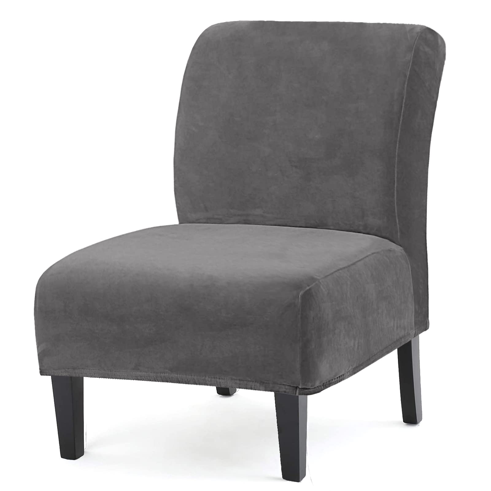 UCCONO Armless Accent Chair Slipcovers, Thick Velvet Slipper Accent Chair Covers Hotel Oversized Big Chairs, Removable Furniture Protector with Elastic Bottom, Machine Washable (Grey)