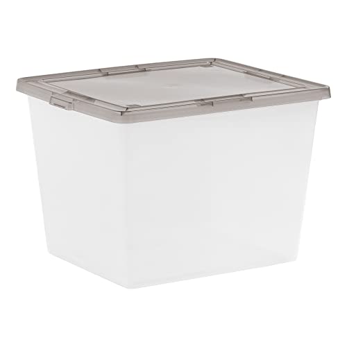 UFOM 36 Quart Snap Top Clear Plastic Storage Box, Gray, Set of 6