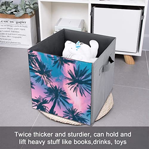 Hawaii Plum Trees Foldable Storage Bins Printd Fabric Cube Baskets Boxes with Handles for Clothes Toys, 11x11x11