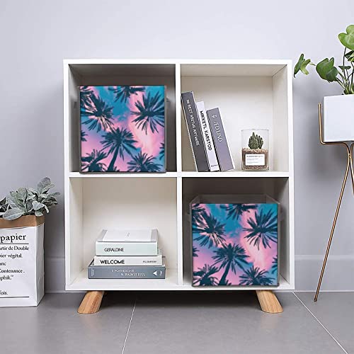 Hawaii Plum Trees Foldable Storage Bins Printd Fabric Cube Baskets Boxes with Handles for Clothes Toys, 11x11x11