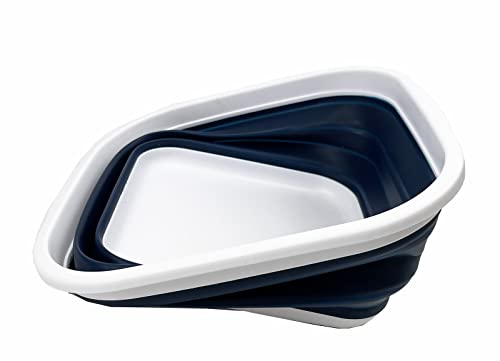 SAMMART 5.5L (1.4 Gallons) Set of 2 Collapsible Tub - Foldable Dish Tub - Portable Washing Basin - Space Saving Plastic Washtub (White/Indigo)