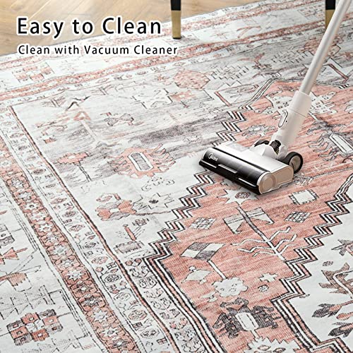 OIGAE Machine Washable Rug 5' x 7', Ultra-Thin Vintage Bohemian Medallion Area Rug, Stain Resistant Non-Slip Backing Rugs for Living Room Bedroom, Red
