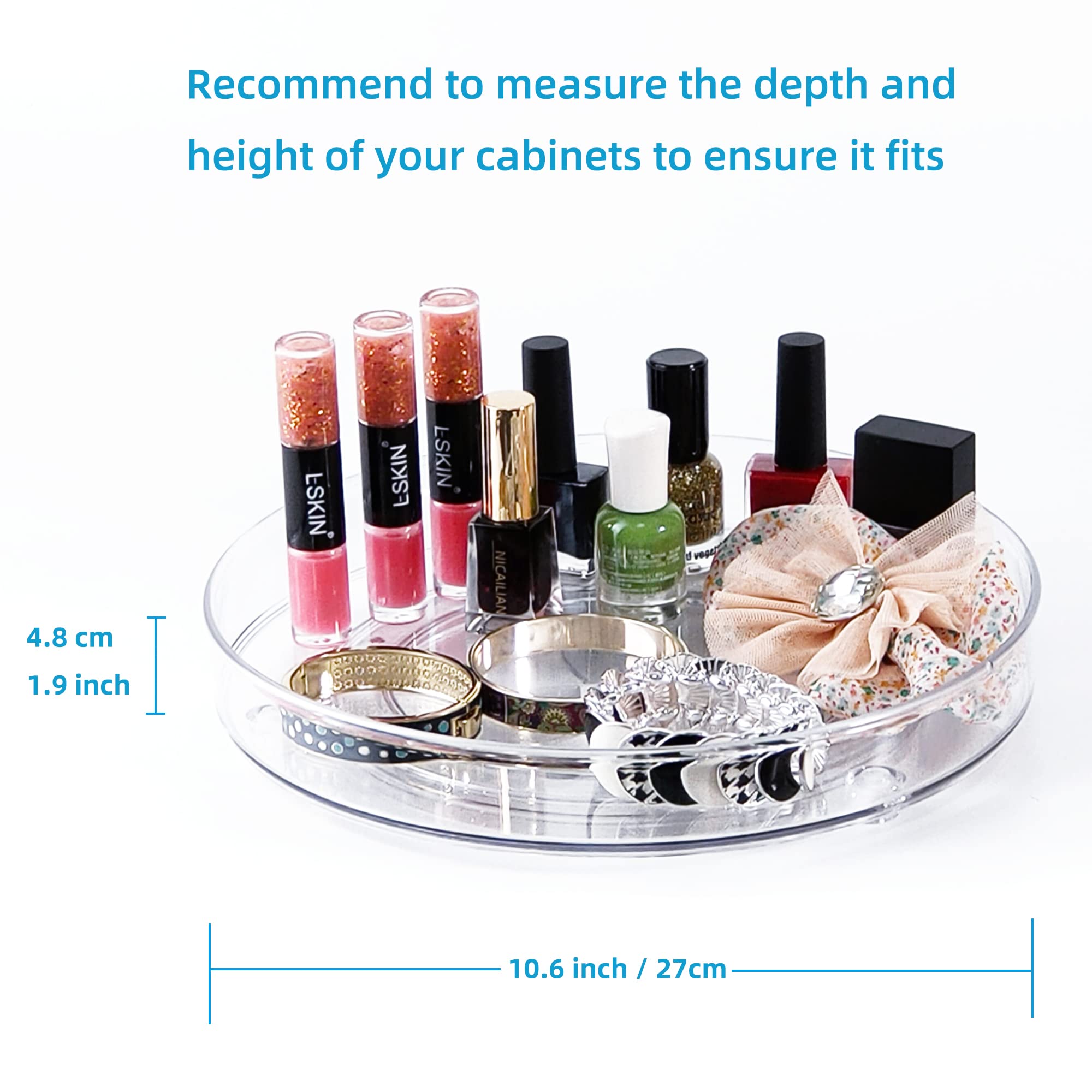 YCLADEC 4 Pack Lazy Susan 10.6inch Turntable Pantry Organization and Storage for Cabinet Organizer Container Bins Spice Rack Rotating Condiment Countertop Kitchen Vanity Bathroom Jewelry Holder Clear