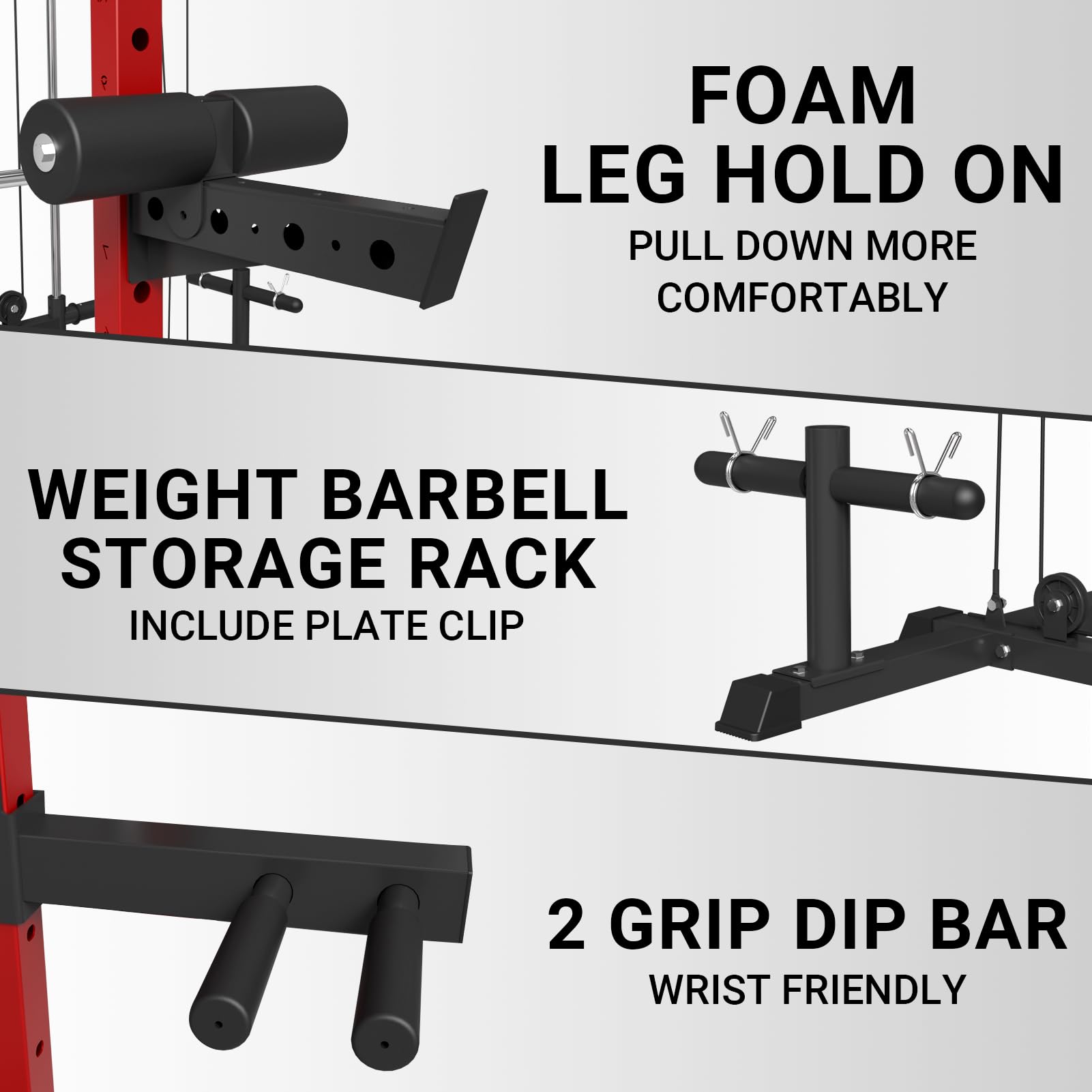 ER KANG Smith Machine, 2000LBS Strength Training Power Cage with Smith Bar and LAT Pull Down System, Multi-Function Linear Bearing Cable Crossover Machine for Home Gym, 2Γ3β, Red