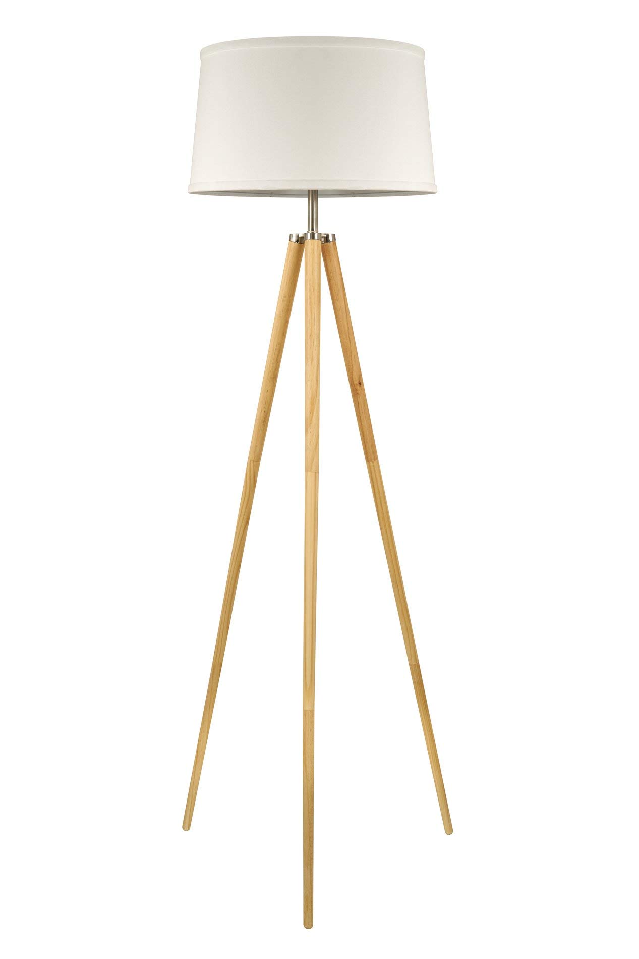 Kira Home Grace 60.5" Mid Century Modern Tripod LED Floor Lamp + Energy Efficient 9W Bulb, Wooden Tripod Legs + White Shade