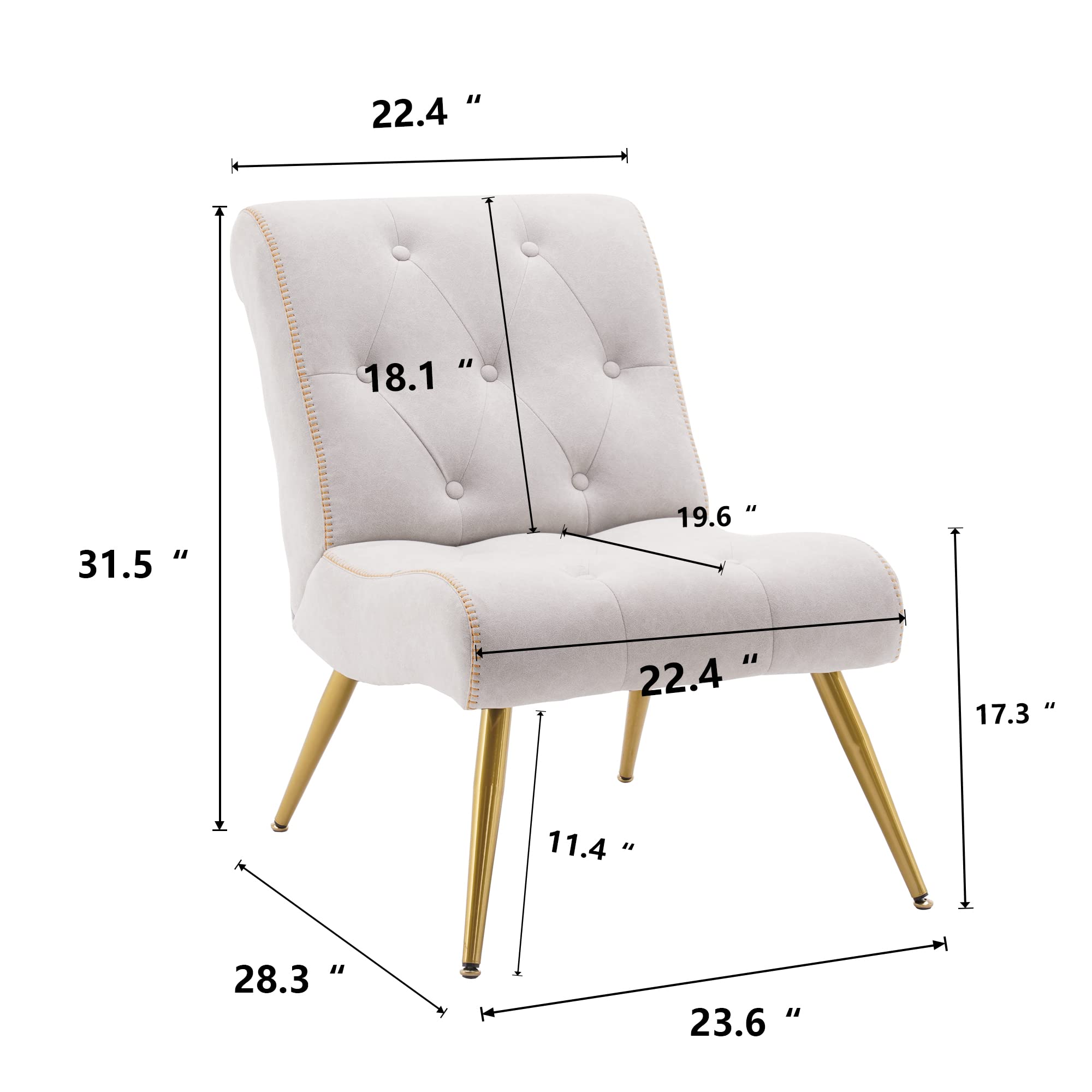 ALISH Modern Accent Chairs, Upholstered Living Room Chairs Armless Accent Chairs Lounge Chairs for Living Room Bedroom with Metal Legs Beige