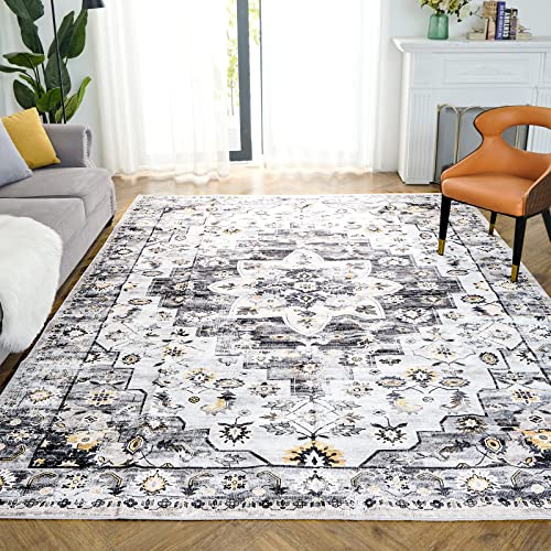 OIGAE Washable Rug 5x7 for Living Room Farmhouse Vintage Boho Persian Area Rug for Bedroom Dinning Room Office Non-Shedding Indoor Rug Home Decor
