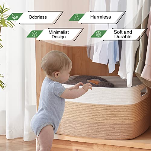 OIAHOMY Cotton Rope Basket 71L - Blanket Basket Living Room,Kids Woven Basket with Handle, Nursery Storage Basket ,Baby and doy Toy Baskets Bin, Gradient Yellow