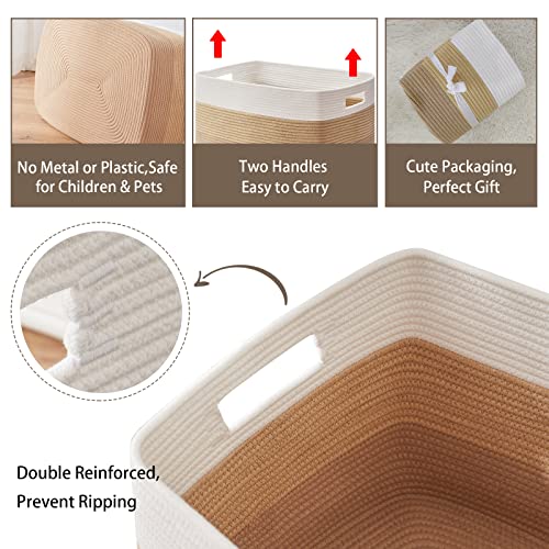 OIAHOMY Cotton Rope Basket 71L - Blanket Basket Living Room,Kids Woven Basket with Handle, Nursery Storage Basket ,Baby and doy Toy Baskets Bin, Gradient Yellow