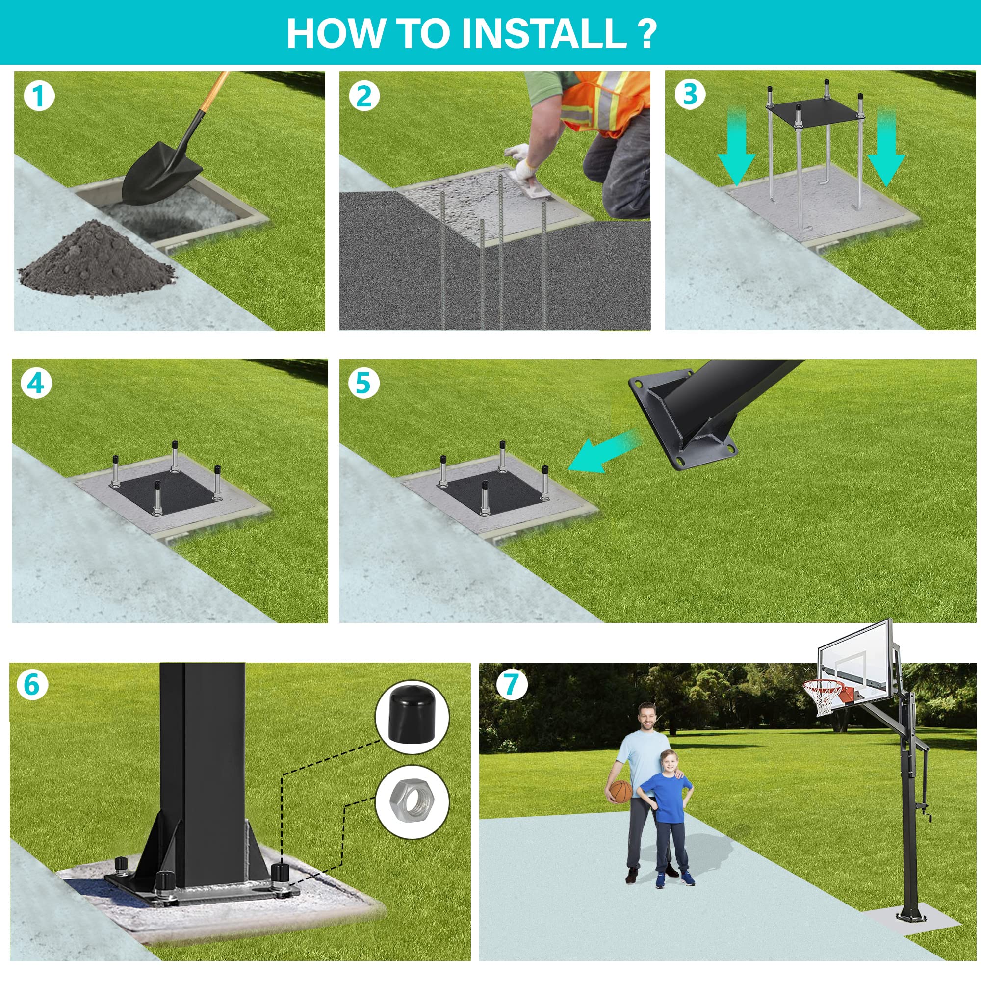 Toriexon Basketball Hoop Anchor Kit 9”, Universal Fit Ground Anchor Kit, Basketball Mounting Kit for Easy Relocation and Compatible with All Basketball Goals