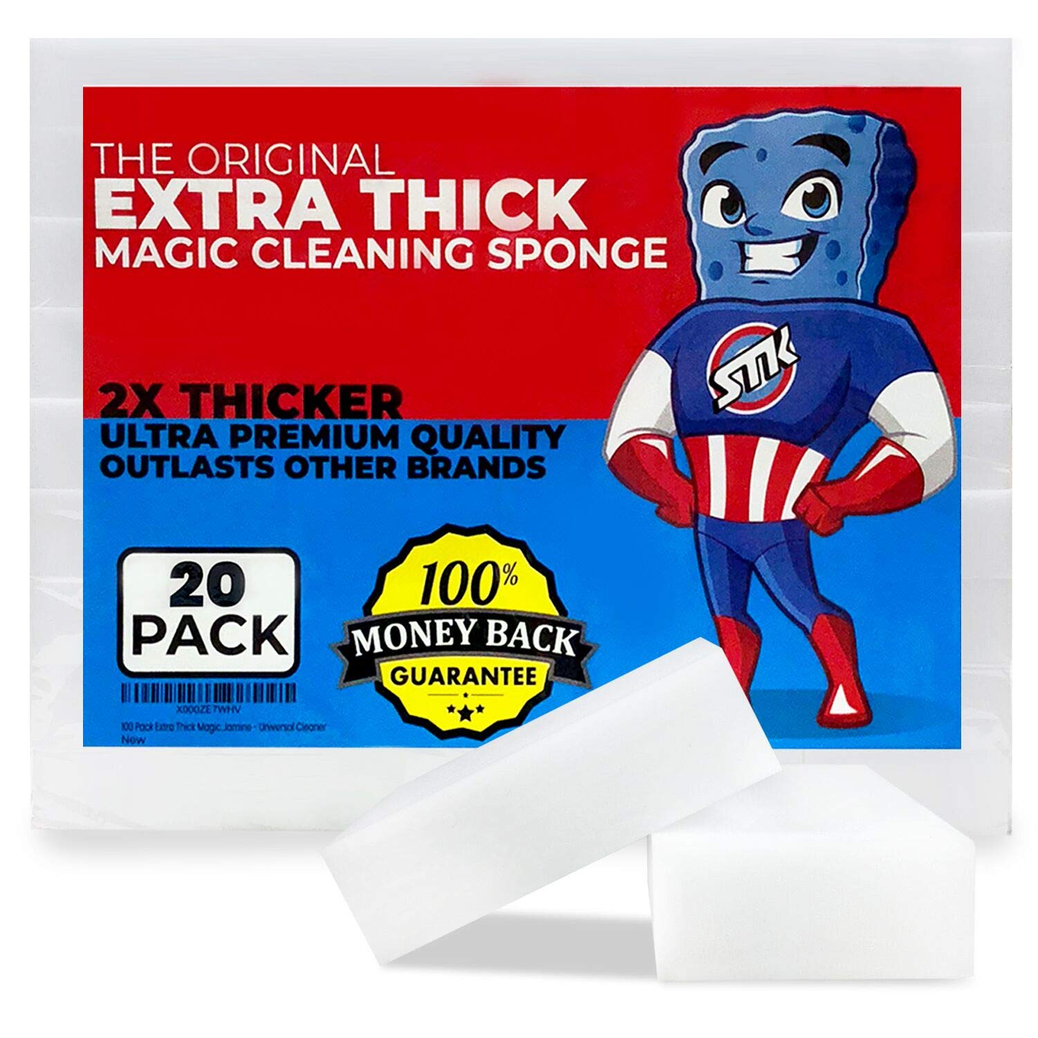 STK 20 Pack Extra Thick Magic Cleaning Pads - Eraser Sponge for All Surfaces - Kitchen-Bathroom-Furniture-Leather-Car-Steel - Just Add Water to Erase All Dirt - Melamine - Universal Cleaner