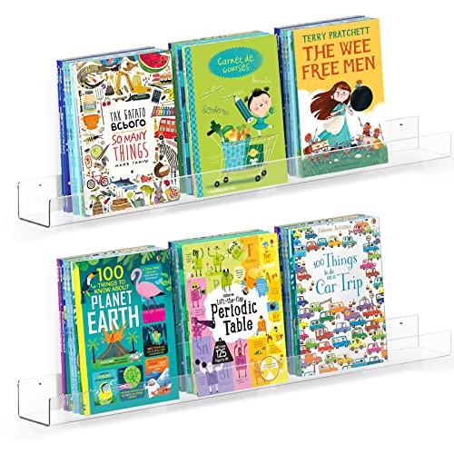 SUMAIDA Floating Shelf, Clear Acrylic Shelf 15" Invisible Floating Shelves Wall Mounted, 4" Wide Wall Ledge Kid Bookshelf, Clear Vinyl Record Shelf, Acrylic Album Record Holder Display Rack (4)