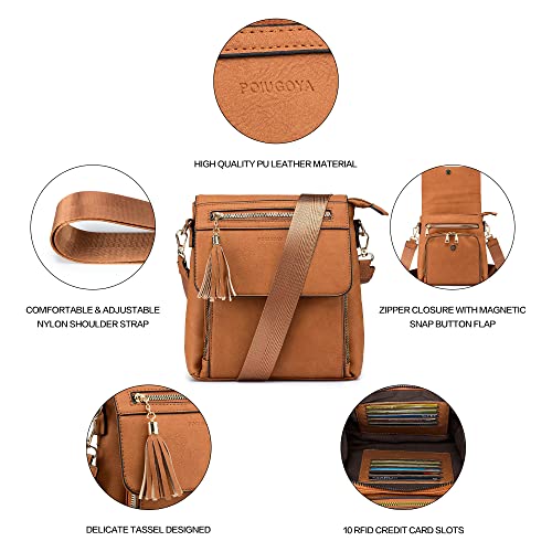 POIUGOYA Crossbody Purses for Women,Leather Medium Shoulder Bag Travel Purses Lightweight with Adjustable Strap and Tassel
