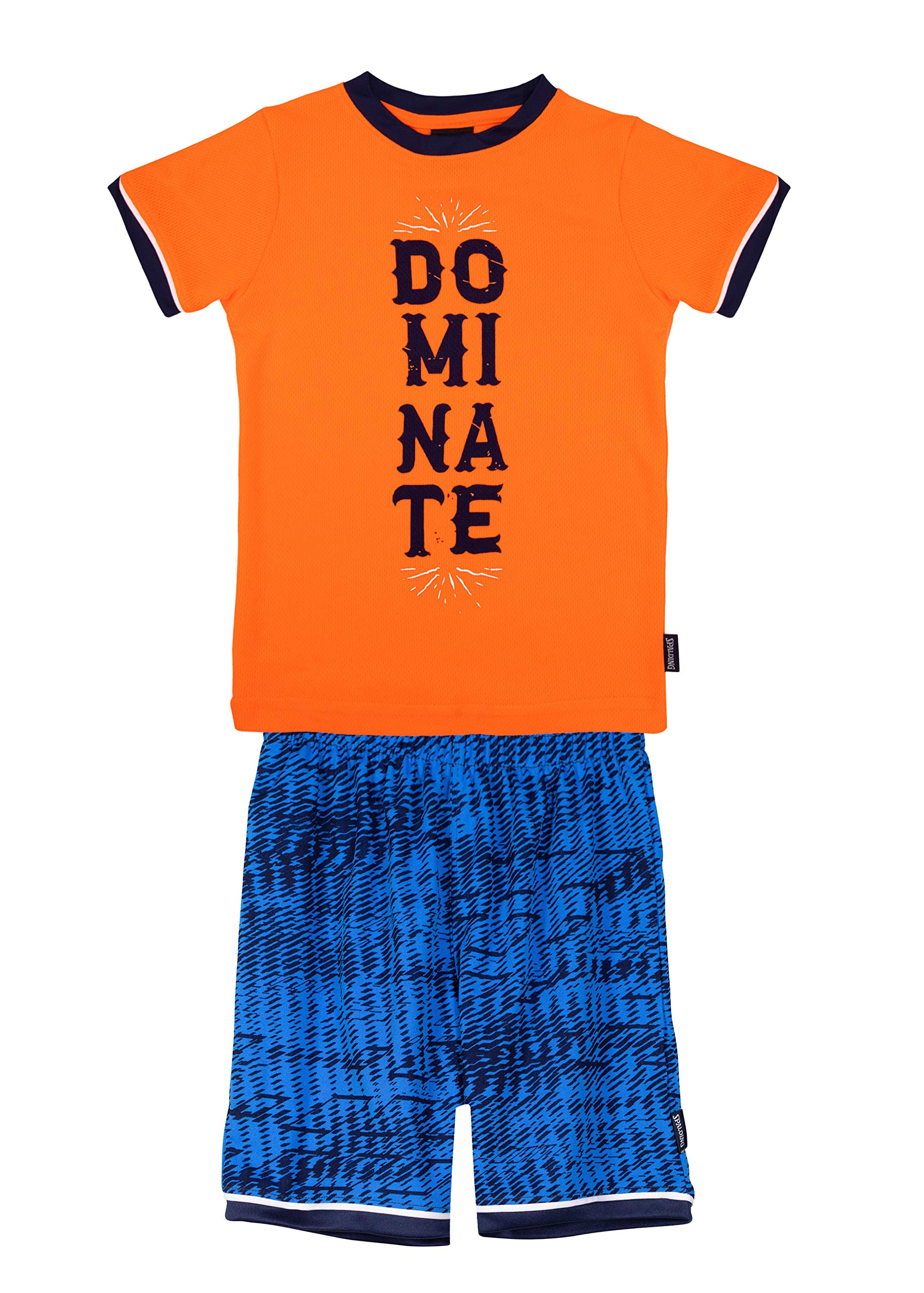 Spalding Boys Athletic Basketball Graphic Crewneck T Shirt Short Seeve Top and Shorts Gym Set, Bright Orange, 2T