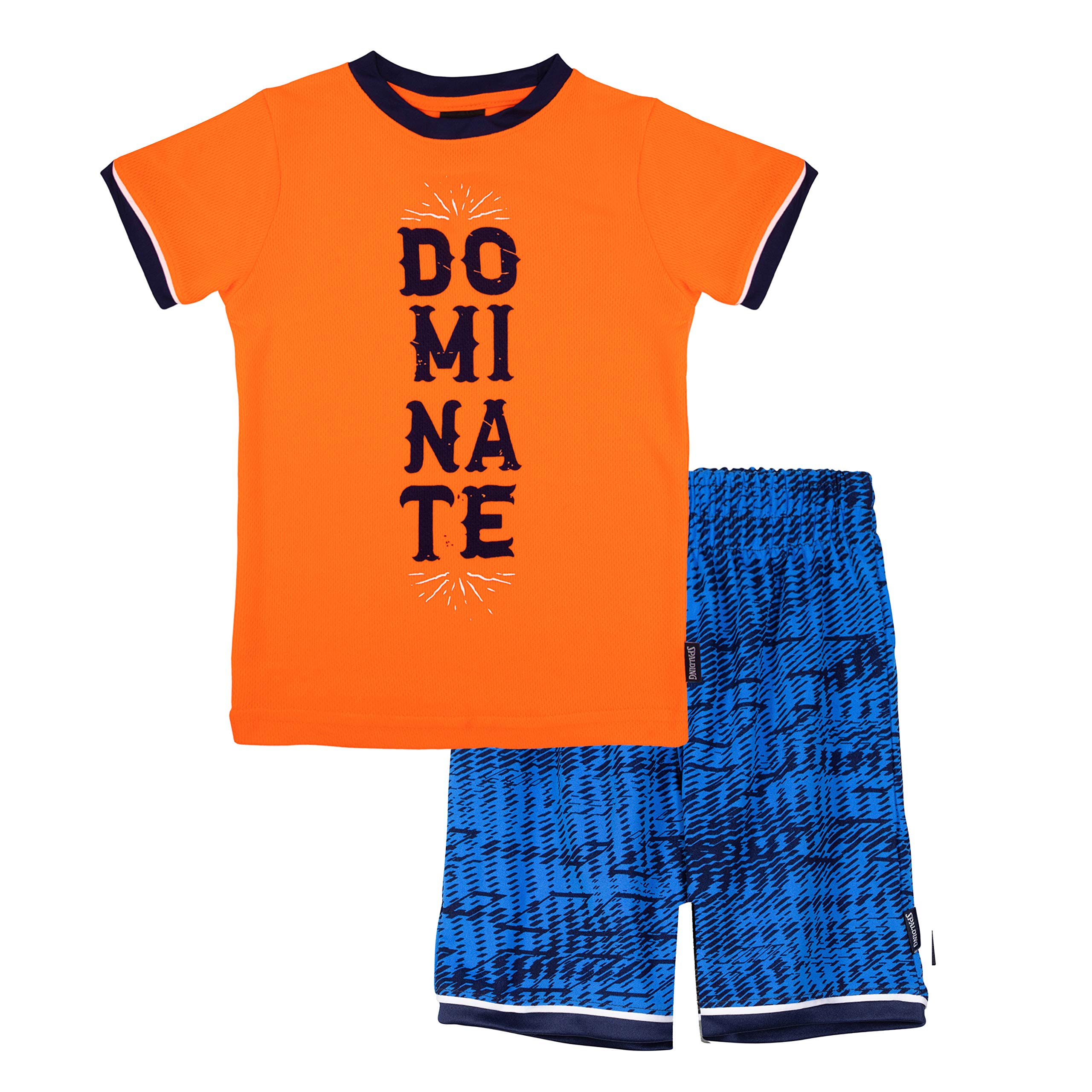 Spalding Boys Athletic Basketball Graphic Crewneck T Shirt Short Seeve Top and Shorts Gym Set, Bright Orange, 2T