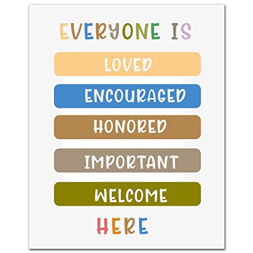 All Are Welcome, Classroom Decorations, Playroom Decor , Classroom Poster and Quotes, Boho Wall Art, Everyone Is Welcome Here, Office Wall Art, 8×10 inches (NO FRAME)