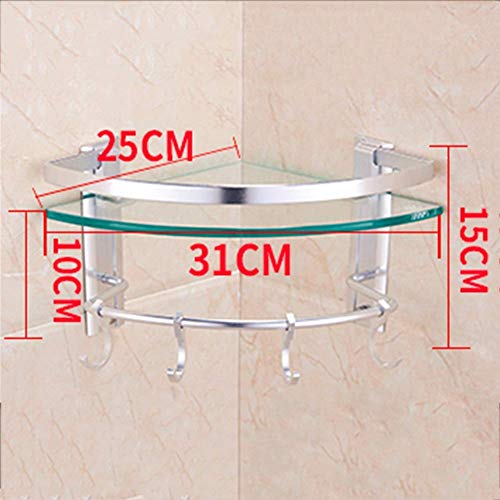 PIBM Stylish Simplicity Shelf Wall Mounted Floating Rack Wooden Bathroom Shelves Rack Sector Wall Mount Cosmetic Storage Rack Corner Tempered Glass Hook up - 3 Sizes, a , 31x25x70cm