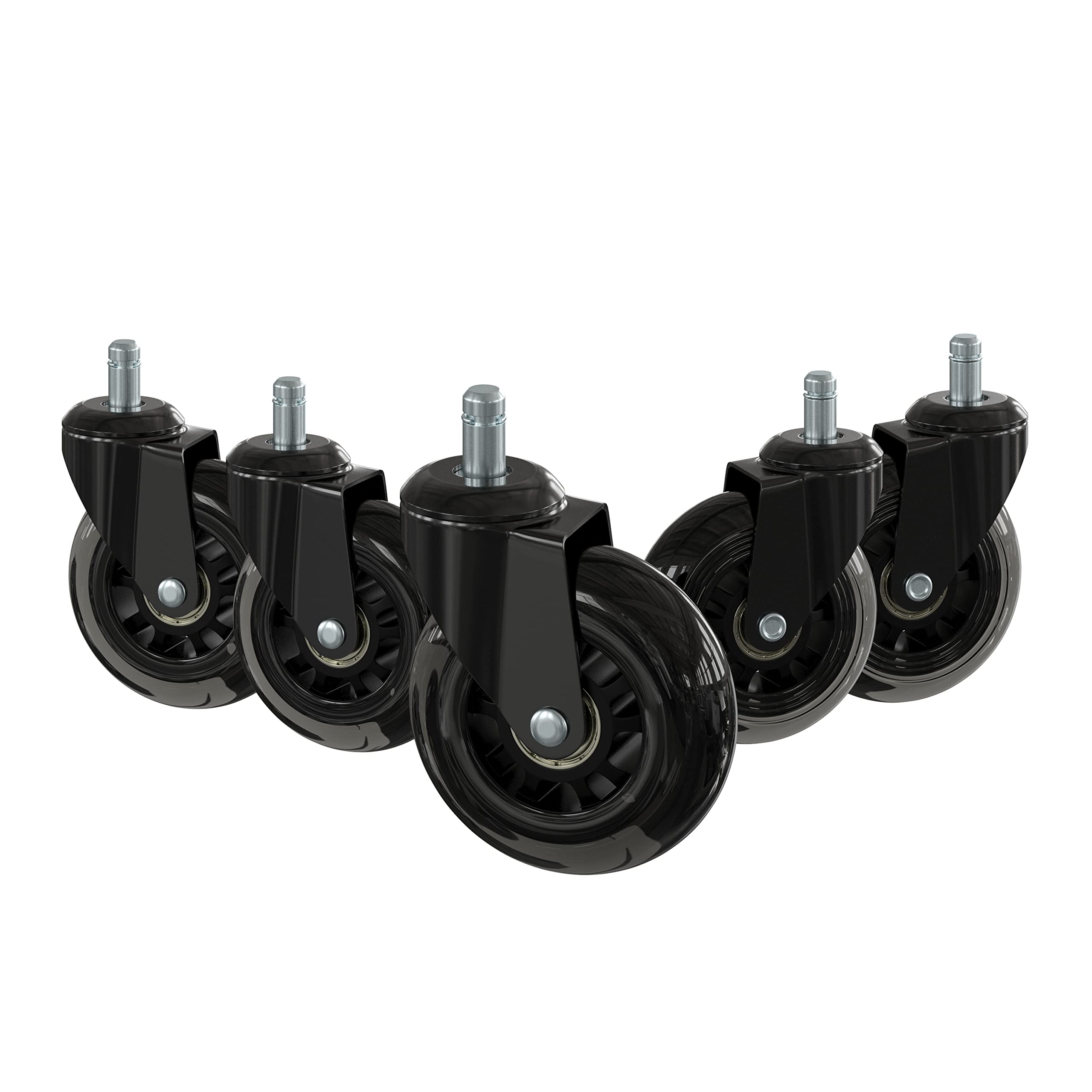 Flash Furniture Set of 5 Replacement Rollerblade Casters for Commercial & Home Office Chairs - Transparent Polyurethane Rollerblade Wheels - Hardwood & Carpet
