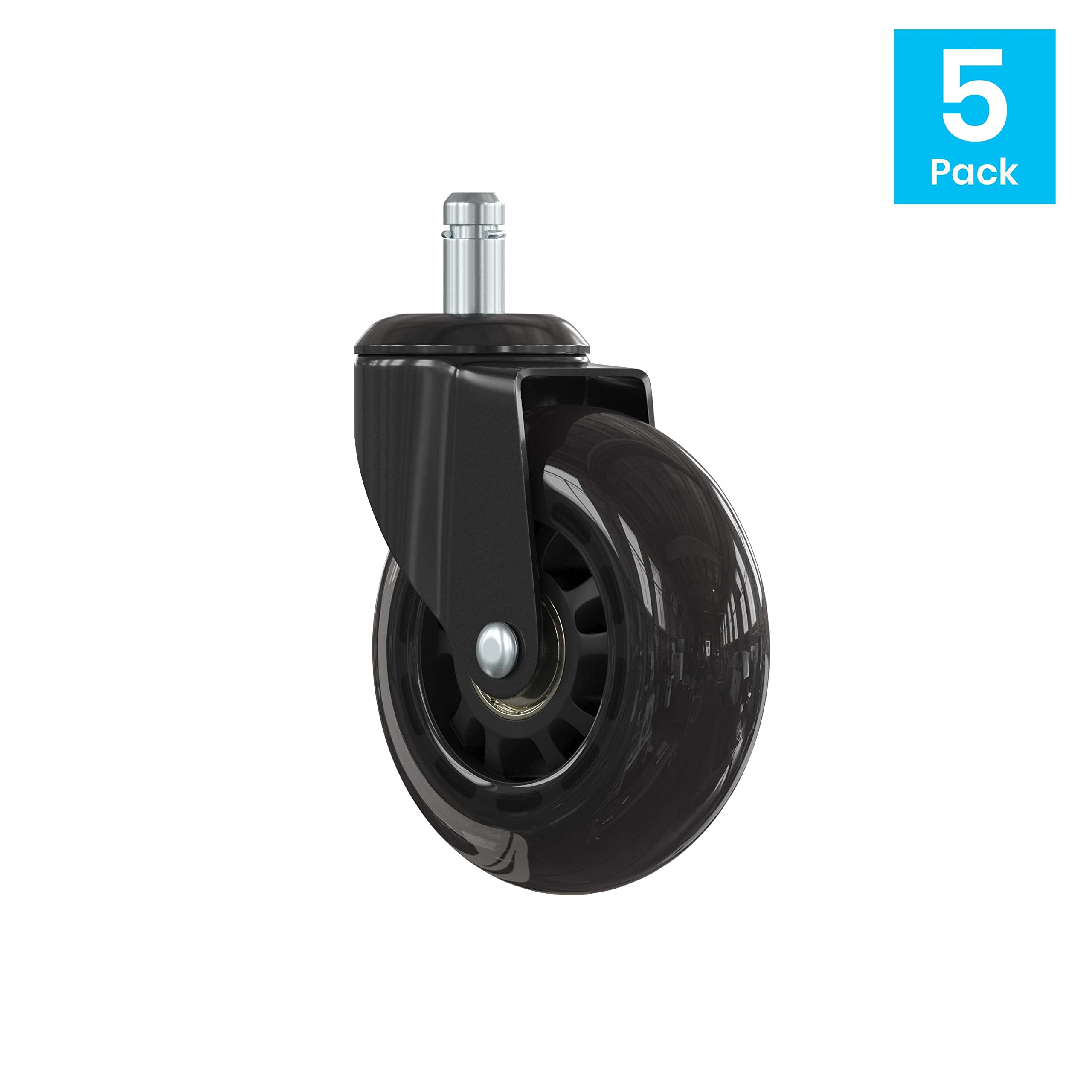 Flash Furniture Set of 5 Replacement Rollerblade Casters for Commercial & Home Office Chairs - Transparent Polyurethane Rollerblade Wheels - Hardwood & Carpet