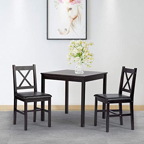 Dining Table Dining Kitchen Table Dining Set 3 Piece Table and Chair for 2 Person Wooden Table with 2 Chairs Dining Room Table Set,Dark Brown