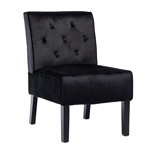 Freemax Velvet Fabric Accent Chair Armless Leisure Side Chair Cute Decorative Slipper Chair Small Tufted Single Sofa Chair for Living Room Bedroom Office Reading Room Nook (Black)