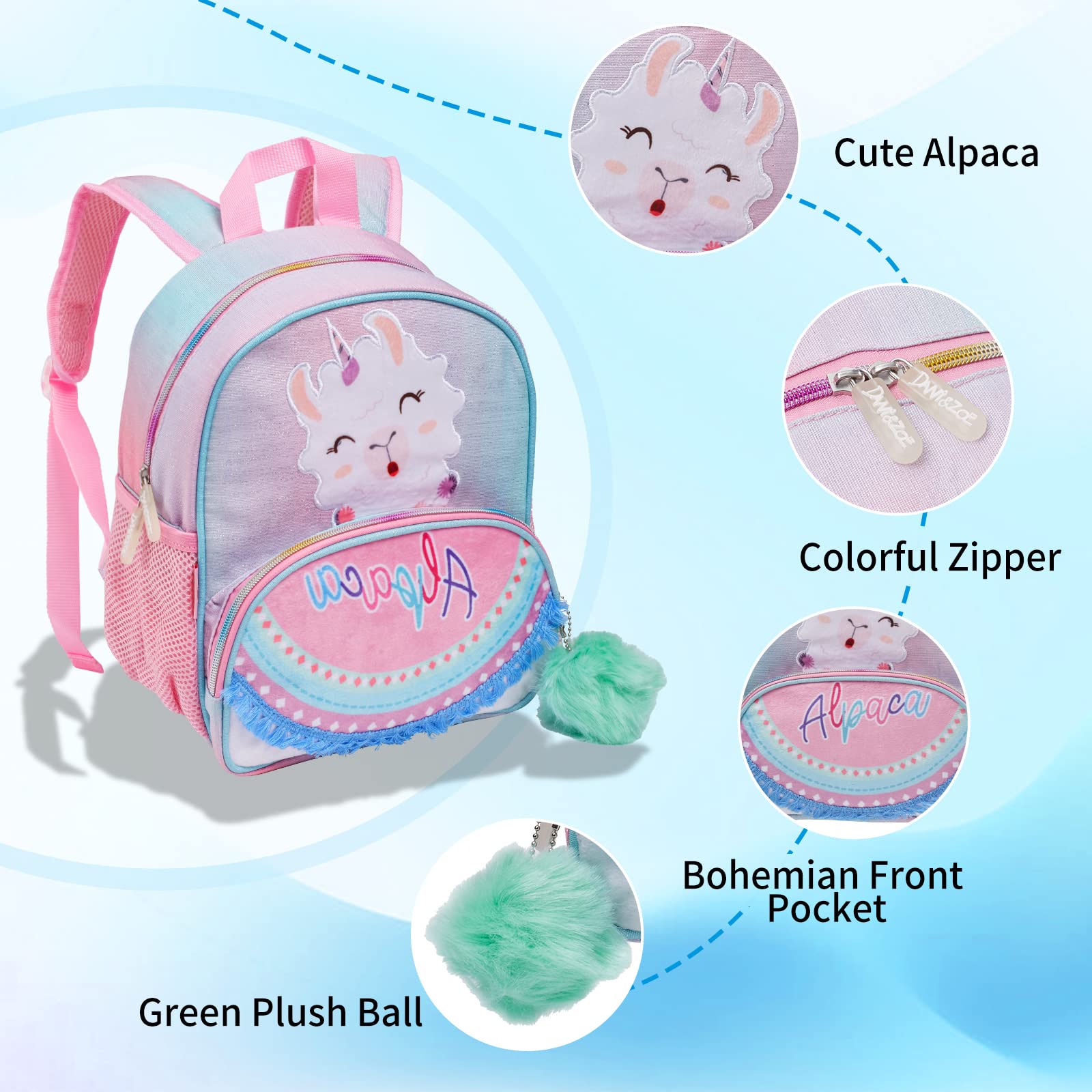 VICKNIY Girl Preschool Backpack for Age 2-5, Toddler Kids Pink Backpacks, Alpaca Sheep Backpack Small Kids Backpacks, Cute Kindergarten Backpack for Girl