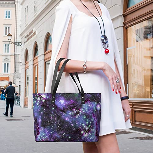 Womens Handbag Cosmic Galaxy Purple Leather Tote Bag Top Handle Satchel Bags For Lady