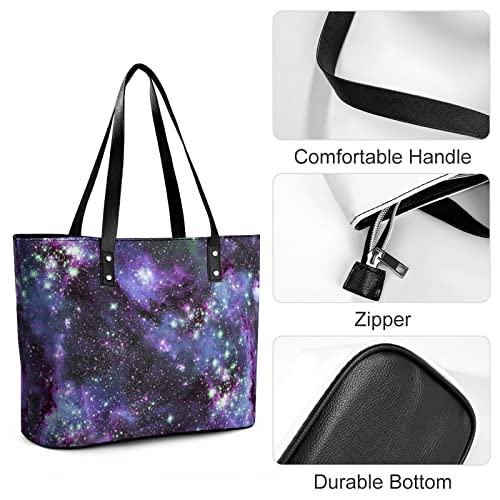 Womens Handbag Cosmic Galaxy Purple Leather Tote Bag Top Handle Satchel Bags For Lady