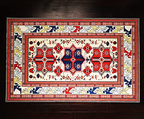 Tapechi Machine Washable Rug – Geometric Area Rug – Pet-Friendly Shed/Stain-Resistant Non-Slip Rug – Boho Retro Traditional Colored Carpet Rugs The Whole Home (5' x 7', Vintage)