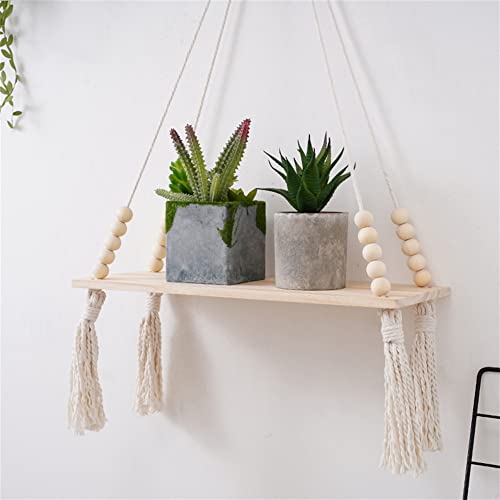 saved 2 Pack Wooden Wall Hanging Shelves - Macrame Hanging Plant Shelf with Tassel,Boho Storage Floating Shelves Handmade Rustic Hanger Planter Rack Pot Stand Holder for Bedroom Bathroom Living Room