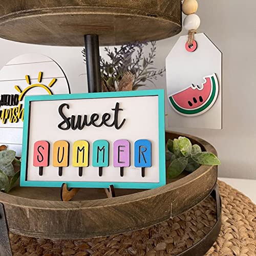 Summer Tier Tray Decor Summer Decor Summer Time Hello Summer Hierarchical Tray Decorative Set Summer Chevron Board Logo Rural Farmhouse Decorative Decorations Signs