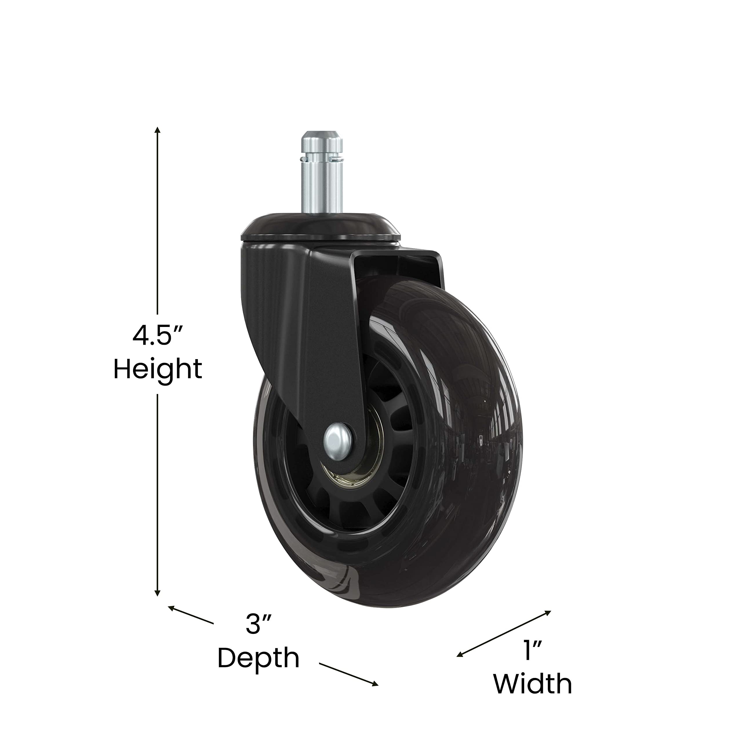 Flash Furniture Set of 5 Replacement Rollerblade Casters for Commercial & Home Office Chairs - Transparent Polyurethane Rollerblade Wheels - Hardwood & Carpet