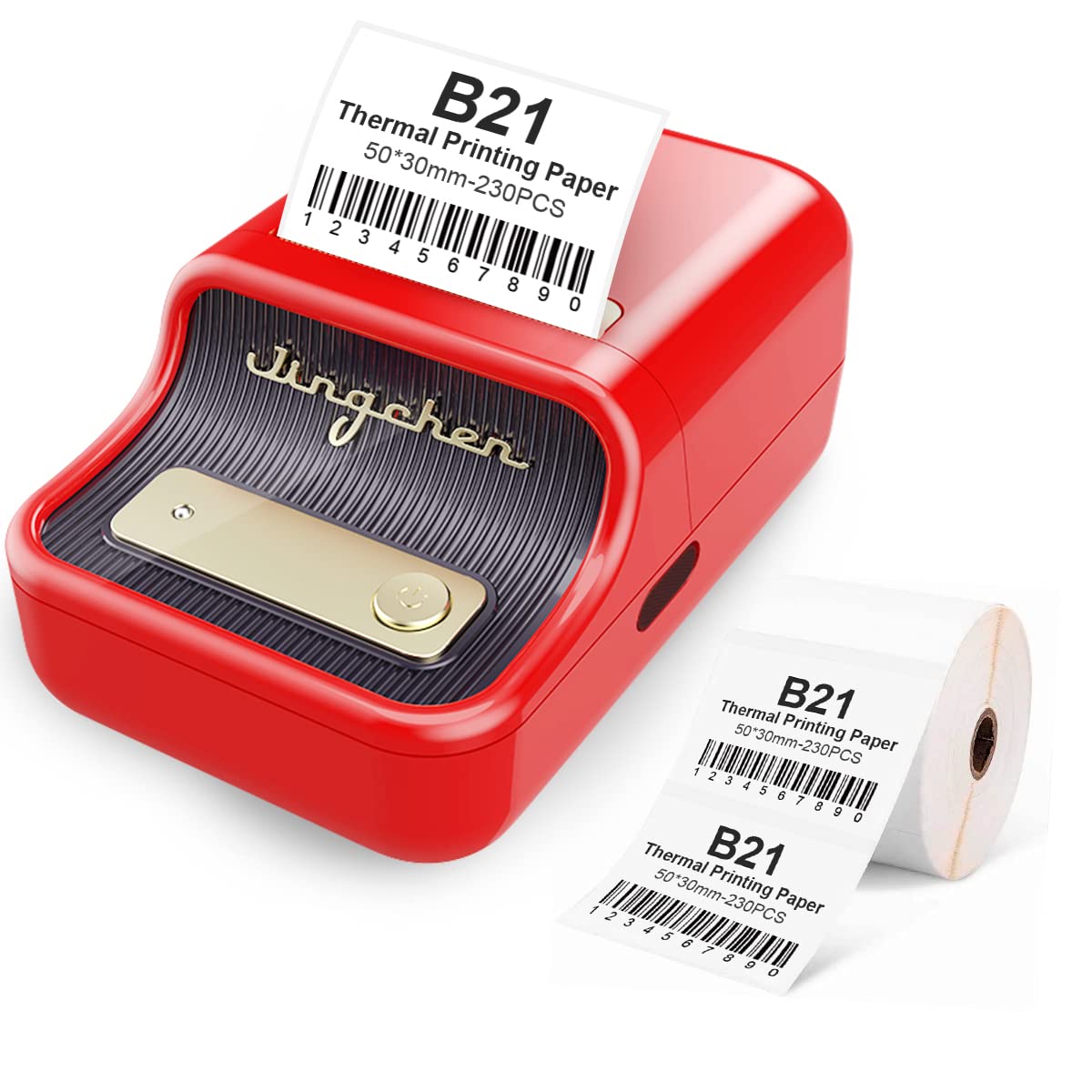 Smart Label Maker B21 with 230 Labels Bluetooth Thermal Price Barcode Label Printer Mailing Address Labels Machine Compatible with Android & iOS Applied to Organization Home Office Business (Red)