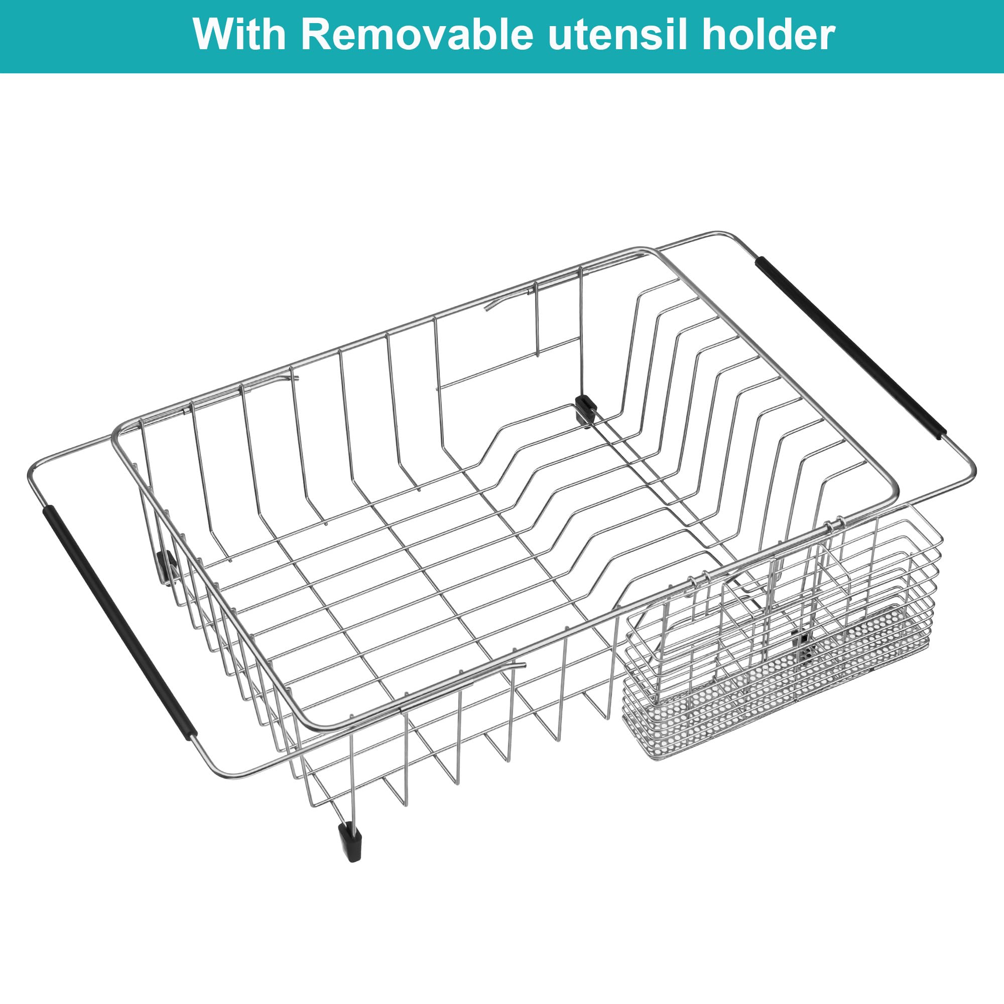 iPEGTOP Expandable Deep Large Dish Drying Rack and Utensil Cutlery Holder, Rustproof Stainless Steel Over Sink Dish Rack Basket Shelf, Dish Drainer in Sink or On Counter