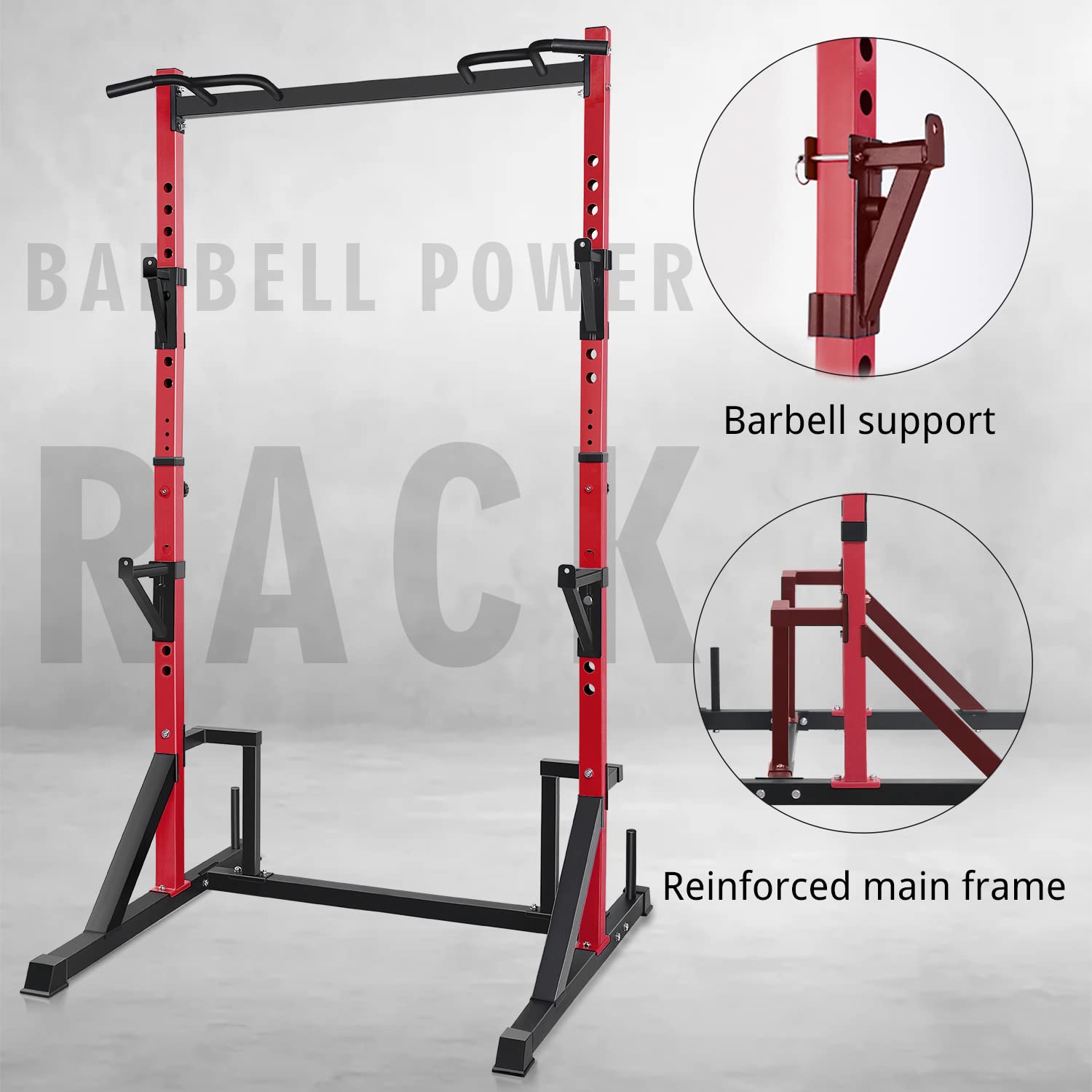 CANPA Multifunction Power Rack with Pull up Bar, Heavy Capacity and Adjustable Squat Stand Rack for Home Gym Equipment, Power Rack Cage (Red)