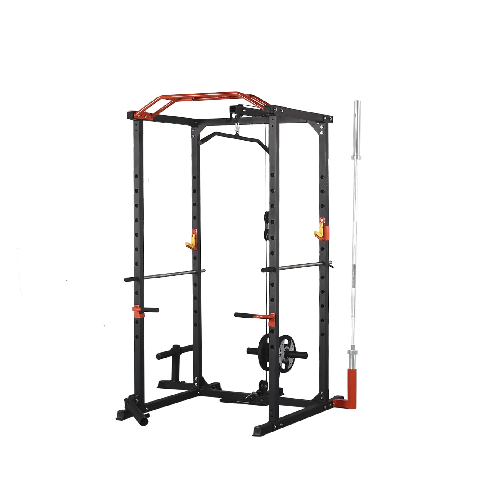 HAUSHECK Power Racks for Home Gym, Adjustable Squat Rαck with Pull Up Bar, J-Hooks, Dip Handles, 1400lbs Multi-Function Powēr Cage with Training Attachment, Orange